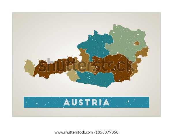 Austria Map Country Poster Regions Old Stock Vector (Royalty Free ...