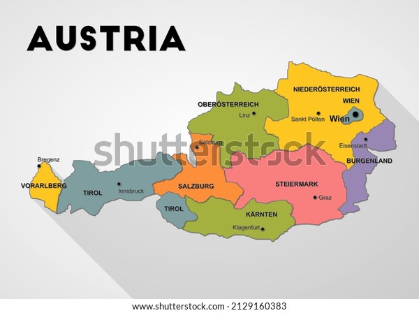 Austria Vector Colorful Political Map Stock Vector (Royalty Free ...
