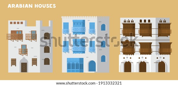 Authentic Traditional Arabian Houses Vector Illustrations Stock Vector ...