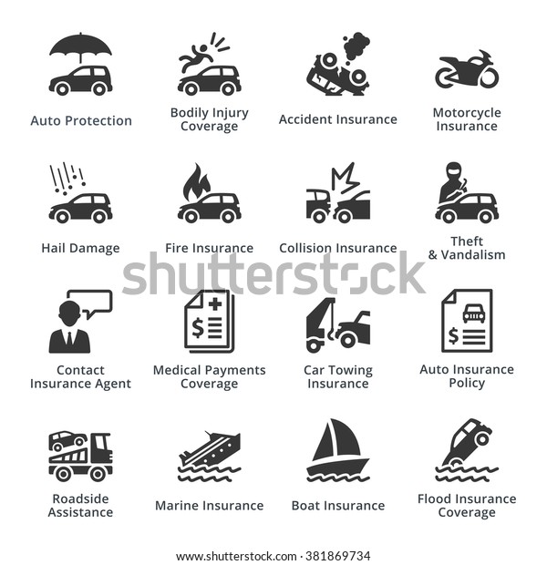Auto Insurance Icons Stock Vector (Royalty Free) 381869734 | Shutterstock