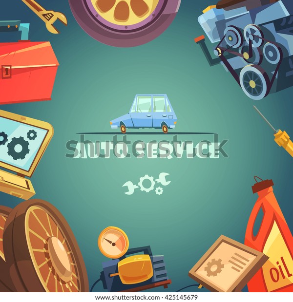 Auto Service Cartoon Background Maintenance Repair: เวกเตอร์สต็อก (ปลอด ...