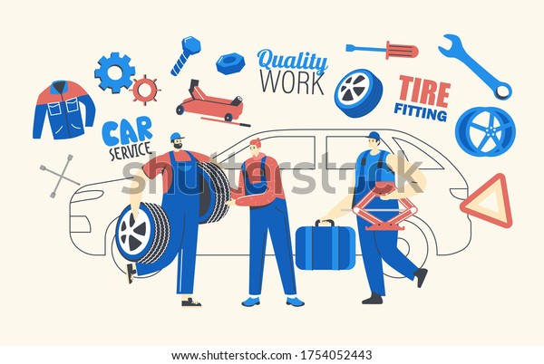 Auto Service Mechanics Characters Instruments Diagnostics Stock Vector ...