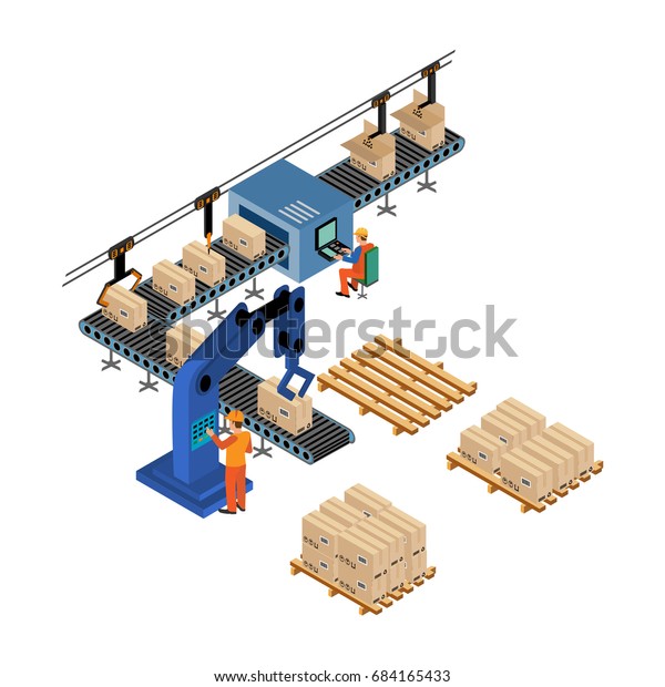 Automated Factory Assembly Line Robotic Arm Stock Vector (Royalty Free ...