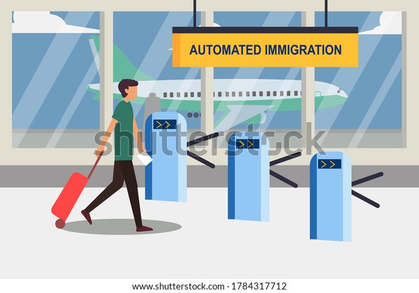 Automated Immigration Vector Concept Man Walking Stock Vector (Royalty ...
