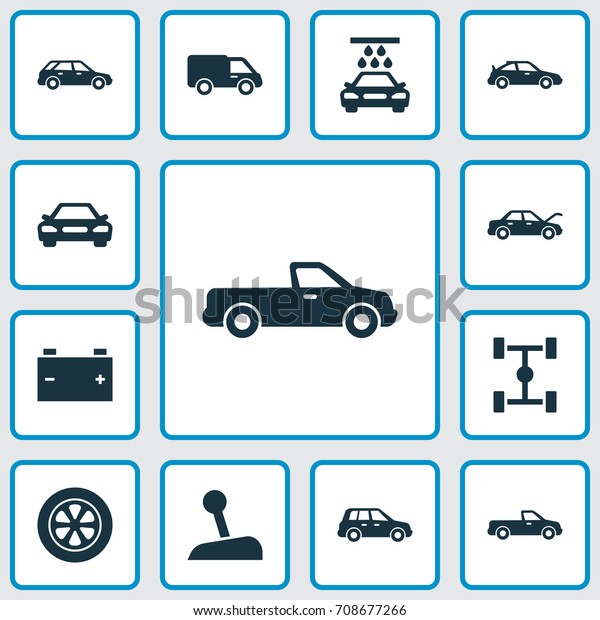Automobile Icons Set. Collection Of Crossover, Truck, Stick And Other ...