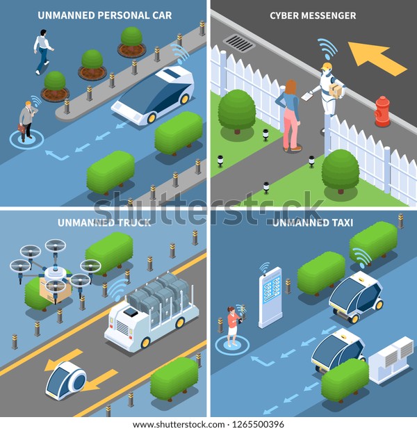 Autonomous car driverless vehicle robotic transport isometric 2x2 ...