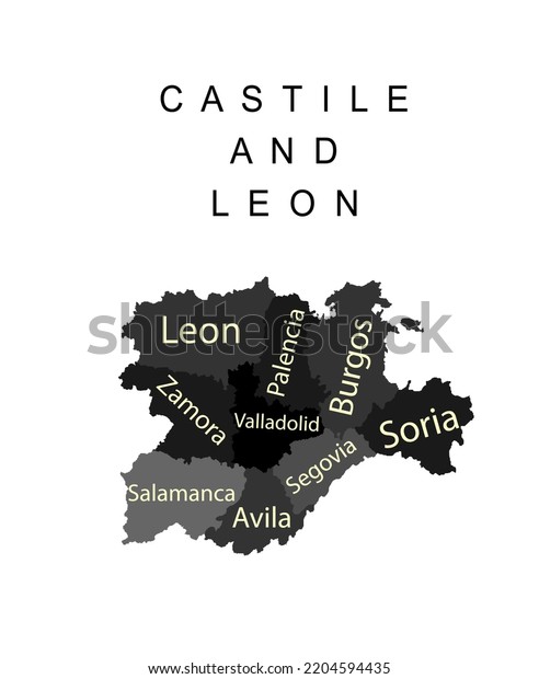 Autonomous Community Castile Leon Map Vector: เวกเตอร์สต็อก (ปลอดค่า ...