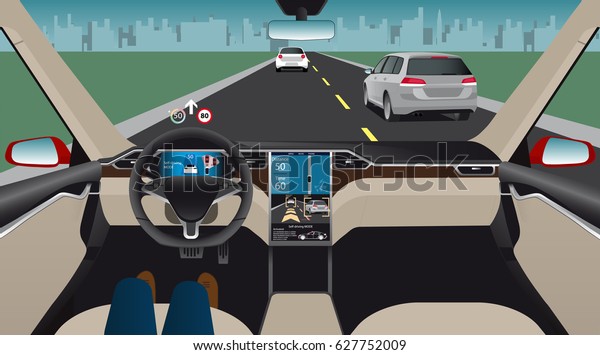 Autonomous Selfdriving Car Head Display Navigation Stock Vector ...