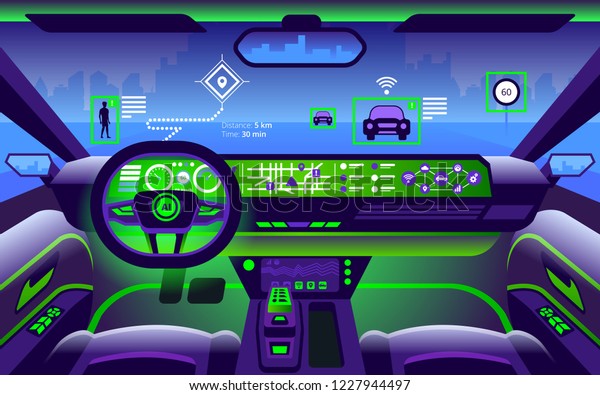 Autonomous Smart Car Interior Self Driving Stock Vector (Royalty Free ...