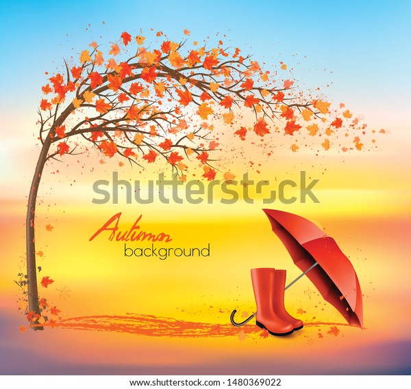 Autumn Banners Trees Umbrella Rain Boots Stock Vector (Royalty Free ...