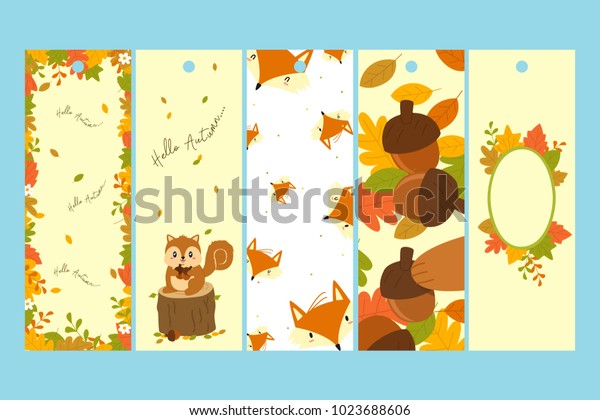 Autumn Characters Bookmark Template Set Printable Stock Vector (Royalty ...