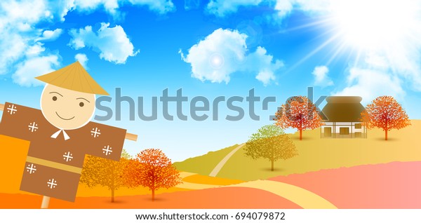 Autumn Country Scenery Background Stock Vector (Royalty Free) 694079872 ...