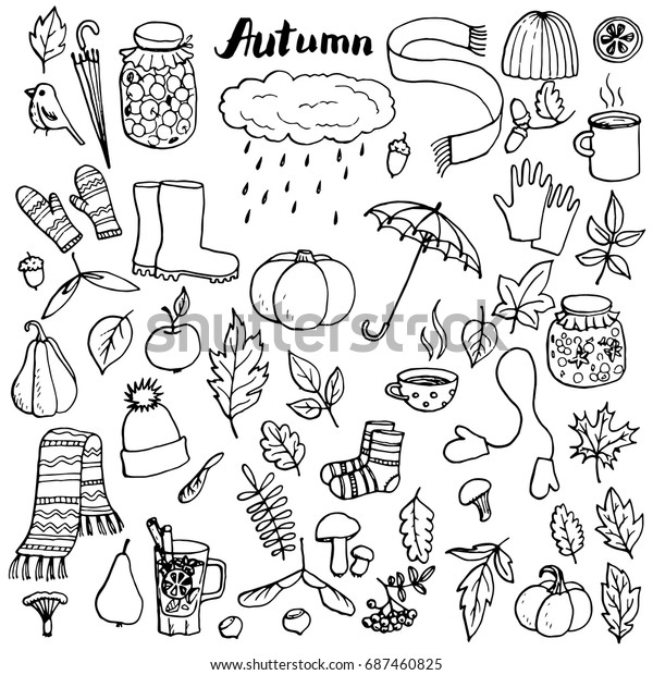 Autumn Doodle Set Vector Isolated Hand Stock Vector (Royalty Free ...