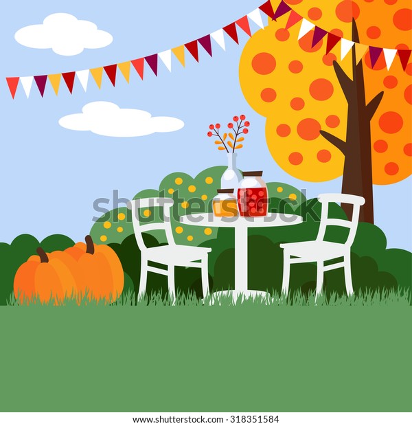 Autumn, fall garden party background, flat design, vector illustration