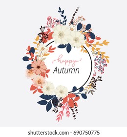 Round Floral Label Frame Arranged Leaves Stock Vector (Royalty Free ...