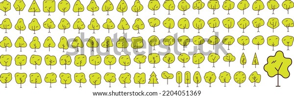 Autumn Green Color Tree Icon Collection Stock Vector (Royalty Free ...