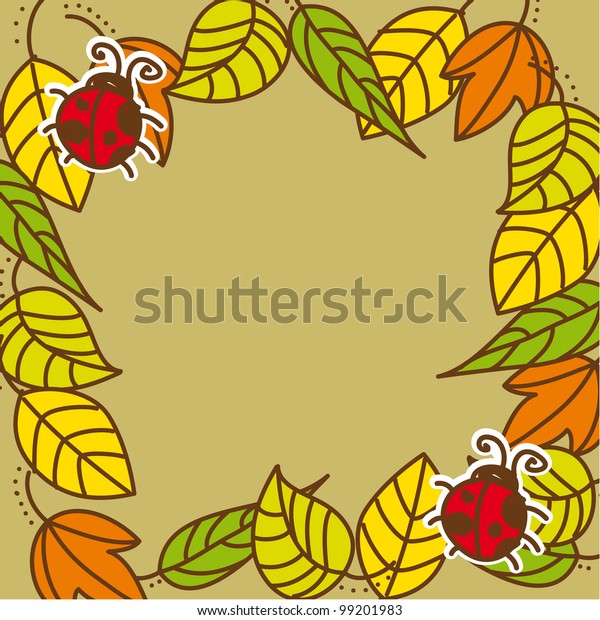 Autumn Leaves Ladybug Cartoon Background Vector Stock Vector (Royalty ...