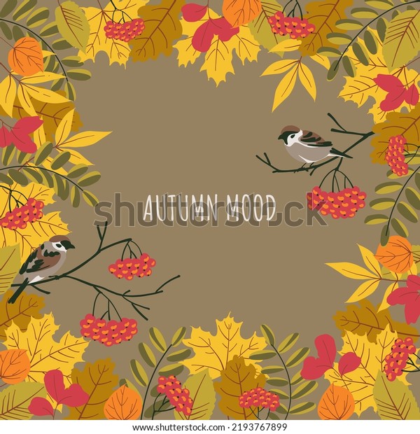 Autumn Mood Frame Falling Leaves Sparrows Stock Vector (Royalty Free ...