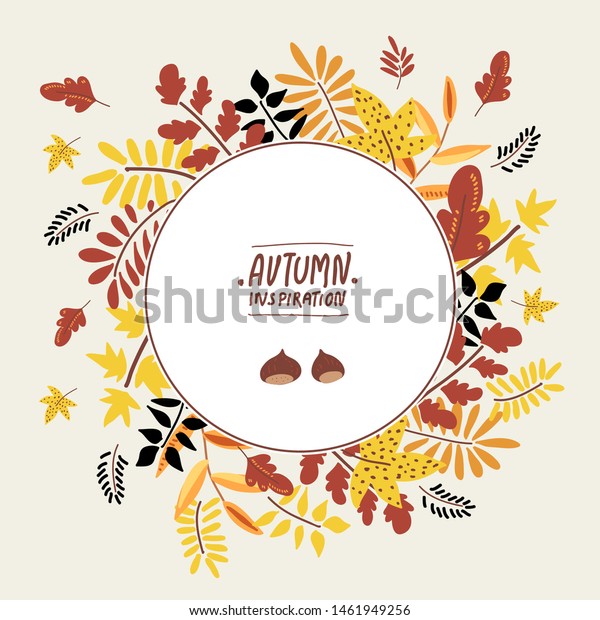 Autumn Natural Round Frame Fall Set Stock Vector (Royalty Free ...