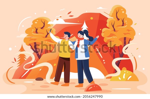 Autumn Outing Couples Illustration Autumn Characters Stock Vector ...