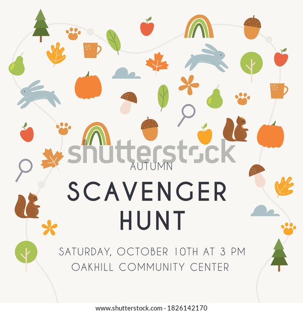 Autumn Scavenger Hunt Woodland Walk Poster Stock Vector (Royalty Free ... Autumn Scavenger Hunt Woodland Walk Poster Stock Vector (Royalty Free ...