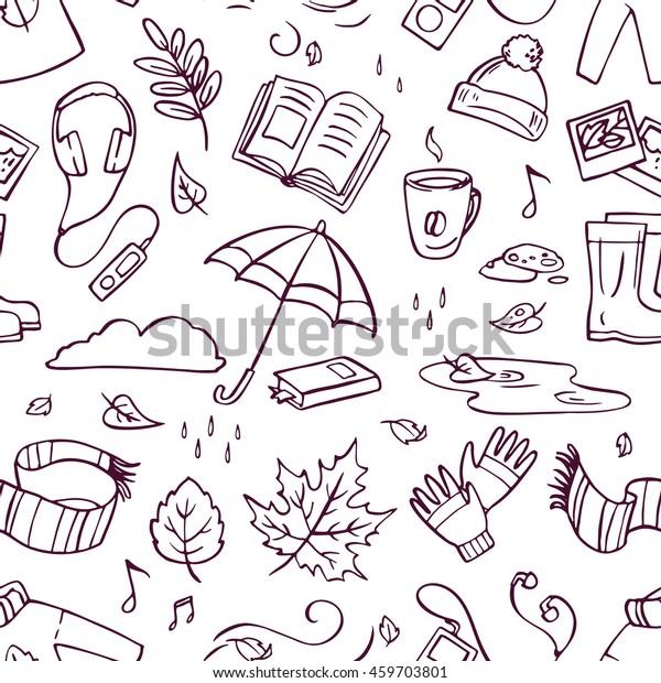 Autumn Seamless Pattern Line Drawings On Stock Vector (Royalty Free ...