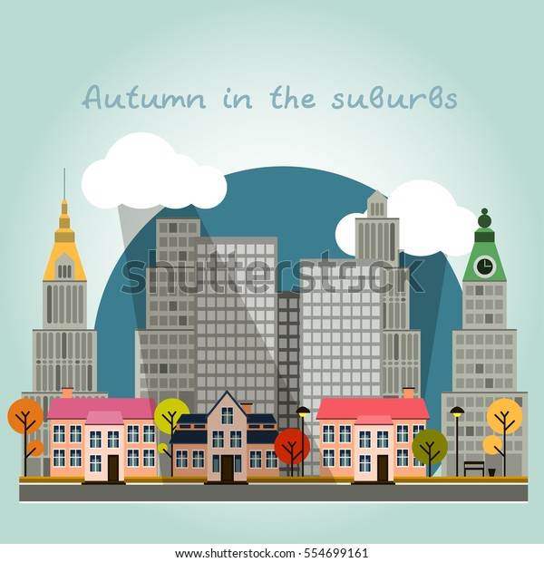 Autumn Suburbs Vector Illustration Flat Design Stock Vector (Royalty ...