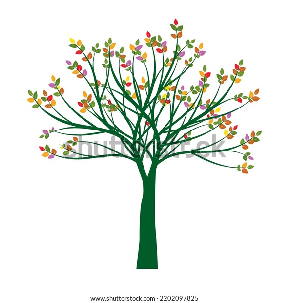 Autumn Tree Colour Leaves Vector Outline Stock Vector (Royalty Free ...
