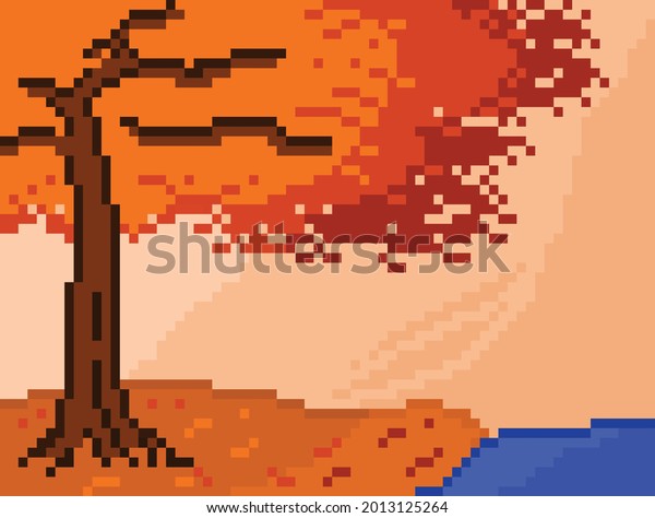 Autumn Tree Lake Pixel Art Style Stock Vector (Royalty Free) 2013125264 ...