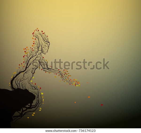Autumn Tree Looks Like Man Autumn Stock Vector (Royalty Free) 736174123 ...