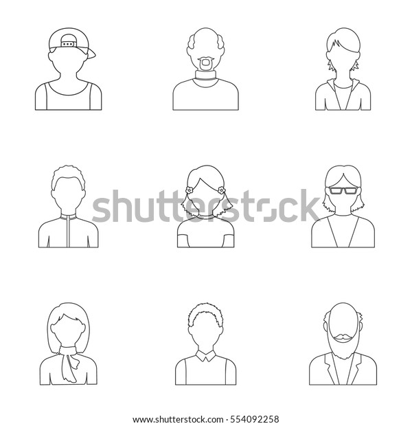 Avatar Set Icons Outline Style Big Stock Vector (Royalty Free ...