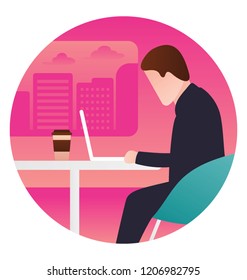 Avatar Working On Computer Workplace Icon Stock Vector (Royalty Free ...