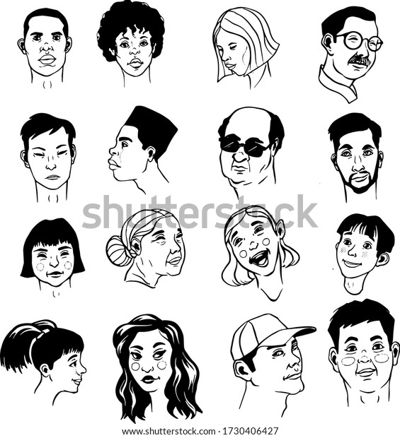 Avatars Characters Faces Line Art Stock Vector (Royalty Free) 1730406427