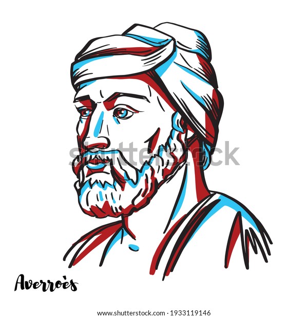 Averroes Engraved Vector Portrait Ink Contours Stock Vector (Royalty ...