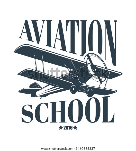 Aviation School Logo Flying Airplane Retro: เวกเตอร์สต็อก (ปลอดค่า ...