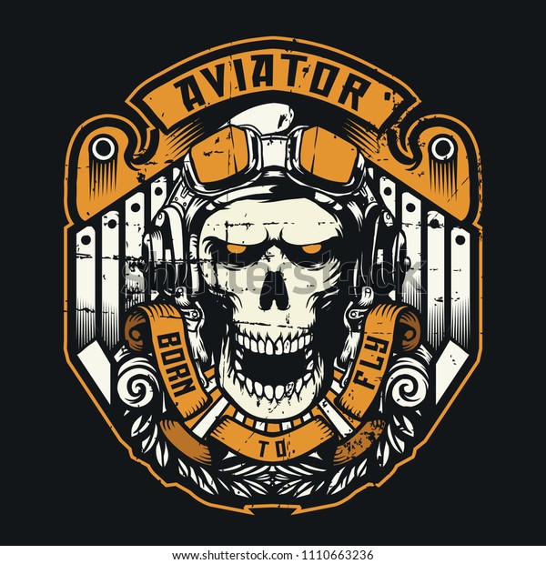 Aviator Skull Born Fly Design T Stock Vector (Royalty Free) 1110663236 ...