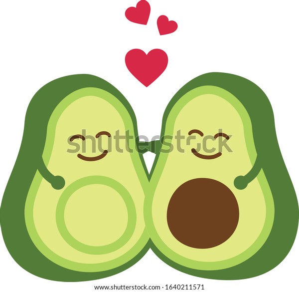 Avocado Avo Couple Red Hearts Love Stock Vector (Royalty Free ...