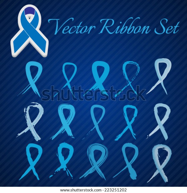 Awareness Blue Ribbons Set Stock Vector (Royalty Free) 223251202 ...