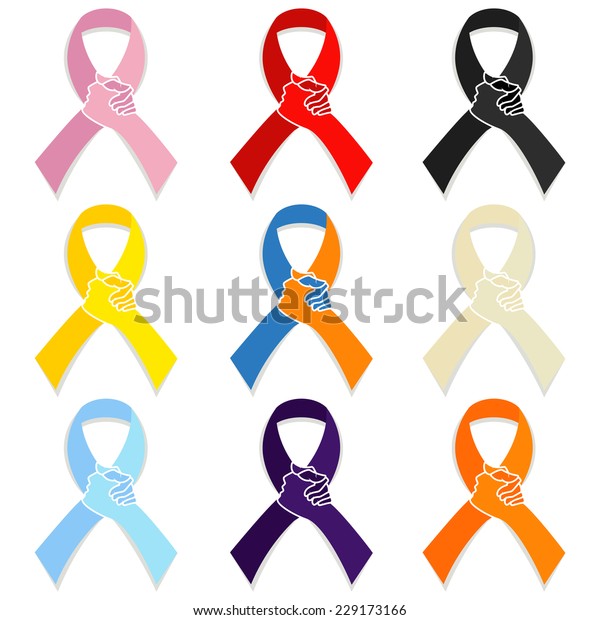 Awareness ribbons, different colors icon vector illustration set ...
