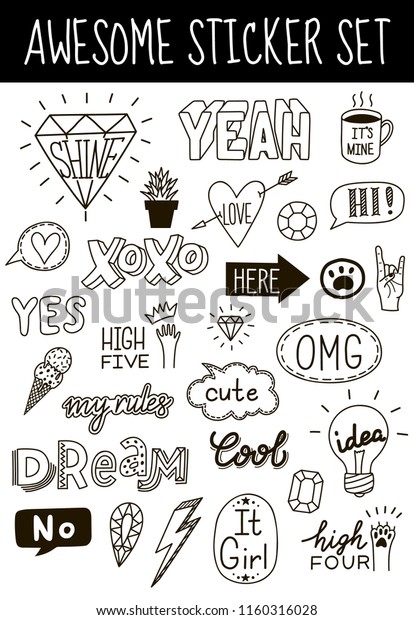 Awesome Cool Hand Drawn Sticker Set: Stock-Vektorgrafik (Lizenzfrei ...