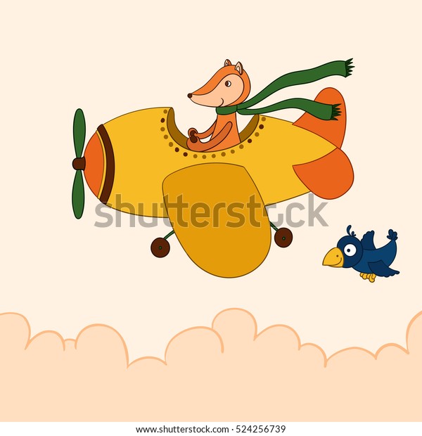 Awesome Cute Cartoon Fox Pilot Flying Stock Vector (Royalty Free) 524256739