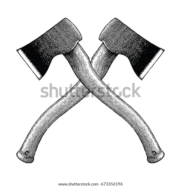 Ax Crossed Hand Drawing Engraving Illustration Stock Vector (Royalty ...