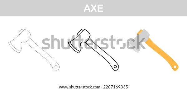 Axe Tracing Coloring Worksheet Kids Stock Vector (Royalty Free ...