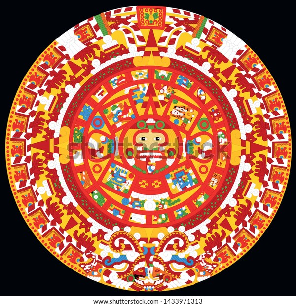 Aztec Calendar Vector Full Color 스톡 벡터(로열티 프리) 1433971313 | Shutterstock