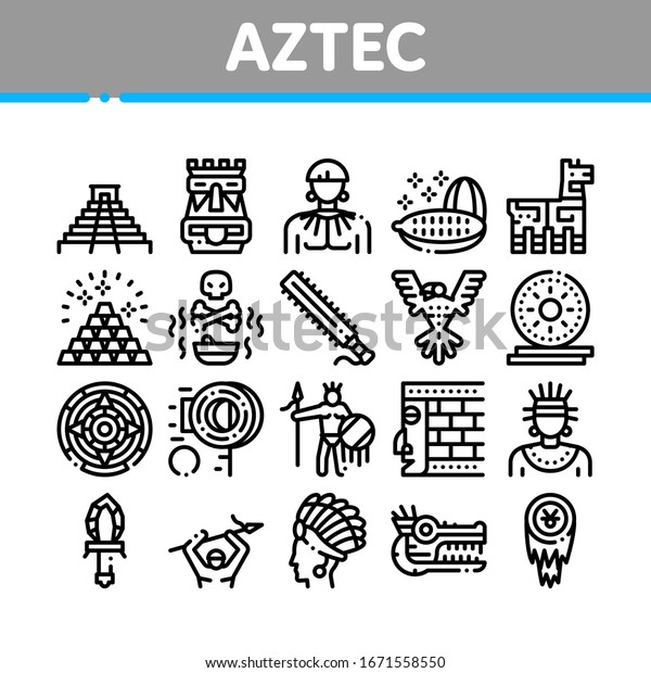 Aztec Civilization Collection Icons Set Vector Stock Vector (Royalty ...