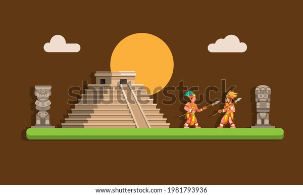 Aztec Mayan Ancient Pyramid Warrior Illustration Stock Vector (Royalty ...