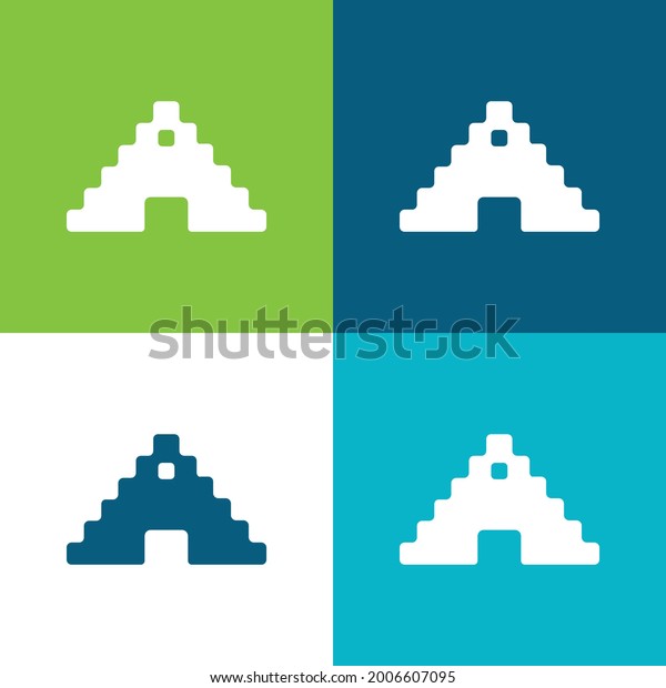 Aztec Pyramid Flat Four Color Minimal Stock Vector (Royalty Free ...