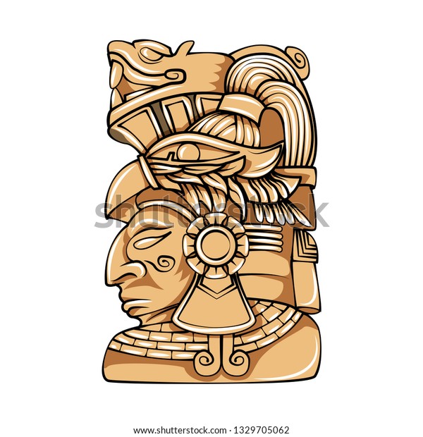 Aztec statue head. Ethnic totem. Vector illustration isolated on white ...