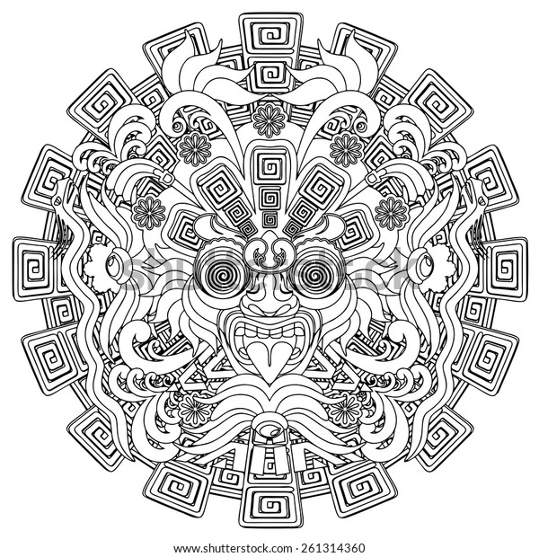 Aztec Warrior Mask Black Stroke Doodle Stock Vector (Royalty Free ...