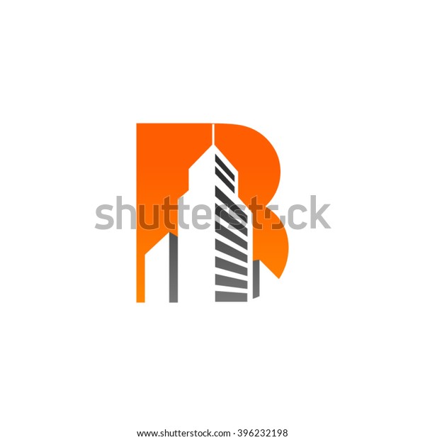 B alphabet building negative space letter logo orange